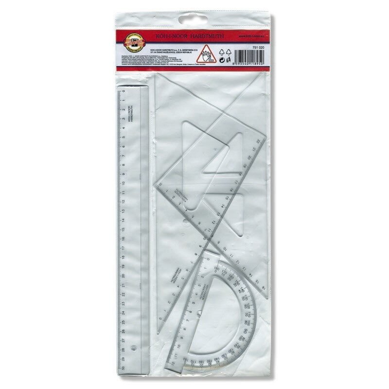 Geometrie- Set Groß / 30 cm Lineal 4 Teile " Linkshänder " , Transpar