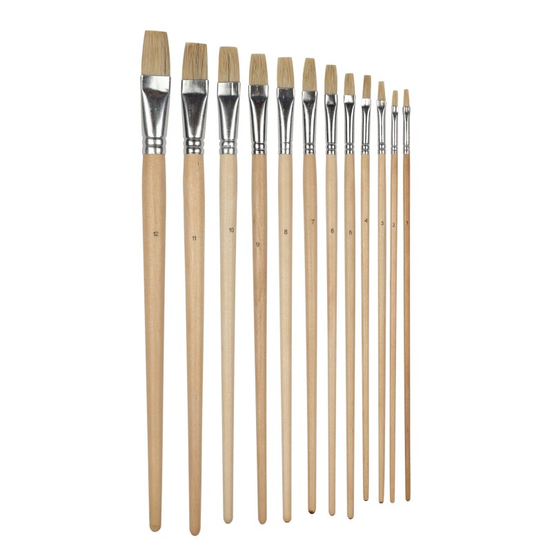Pinsel- Set 12er Borsten- Flachpinsel mit langem Stiel - KOH-I-NOOR D