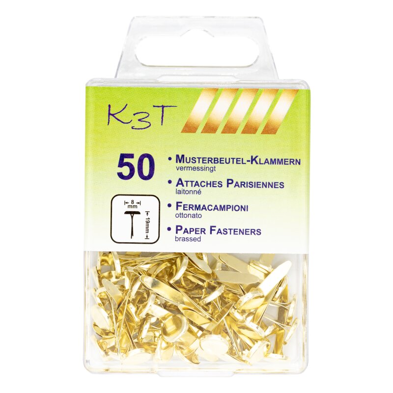 Musterbeutel-Klammern K3T Rundkopf 8 x 19 mm, im 50er Pack - KOH-I-NO