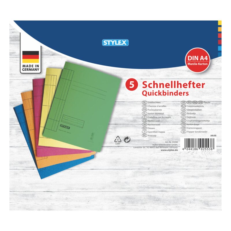 Schnellhefter - Manila-Karton 250 g/m² , DIN A4, farbig sortieret im