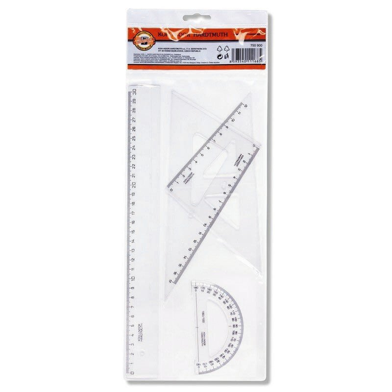 Geometrie- Set Mittel Groß / 30 cm Lineal 4 Teile , Transparent - KOH